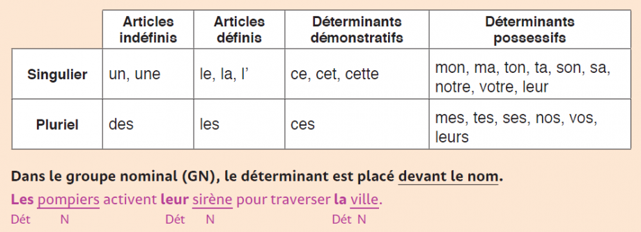 Les déterminants – Apprendre avec l'école Joinville Pascal